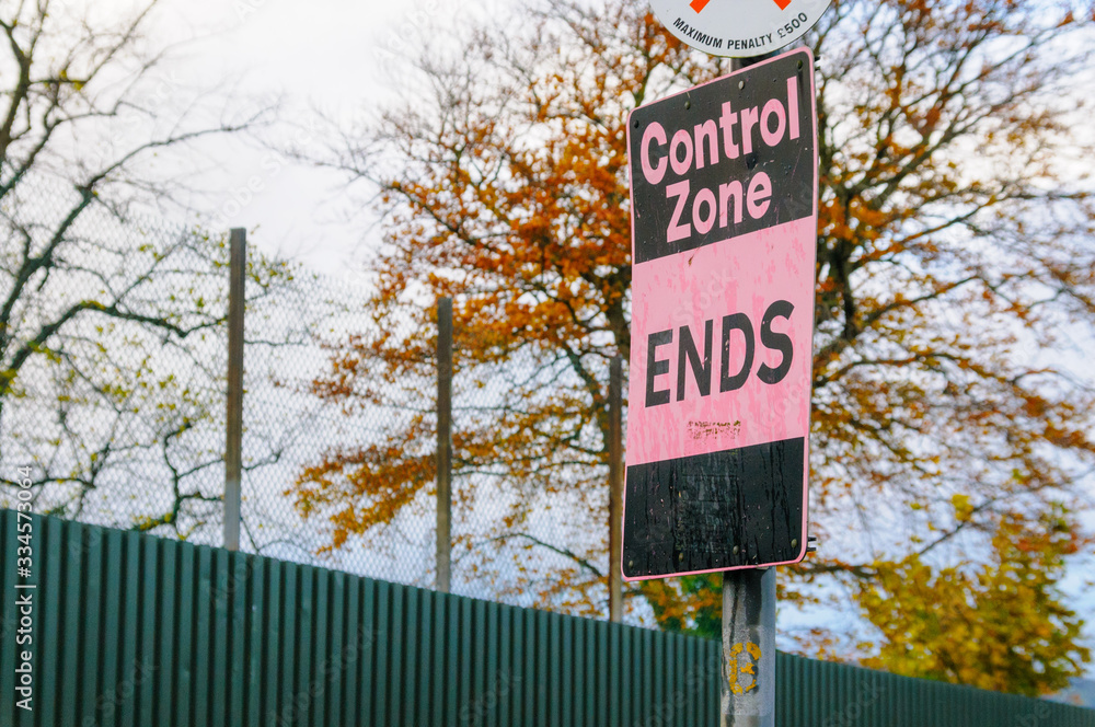 Sign indicating the end of a Control Zone, common in Belfast and towns ...