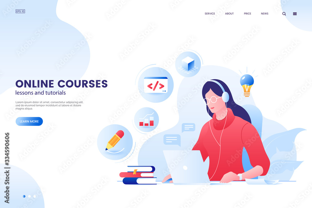 Online course vector illustration. Online education web page concept ...