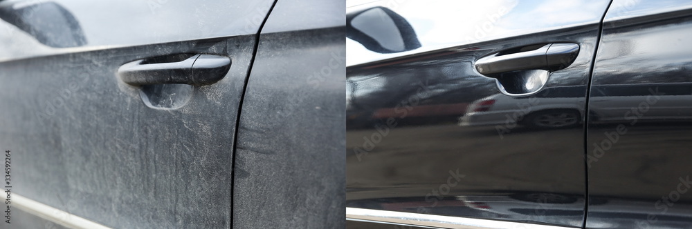 car body before and after washing close up Stock Photo | Adobe Stock