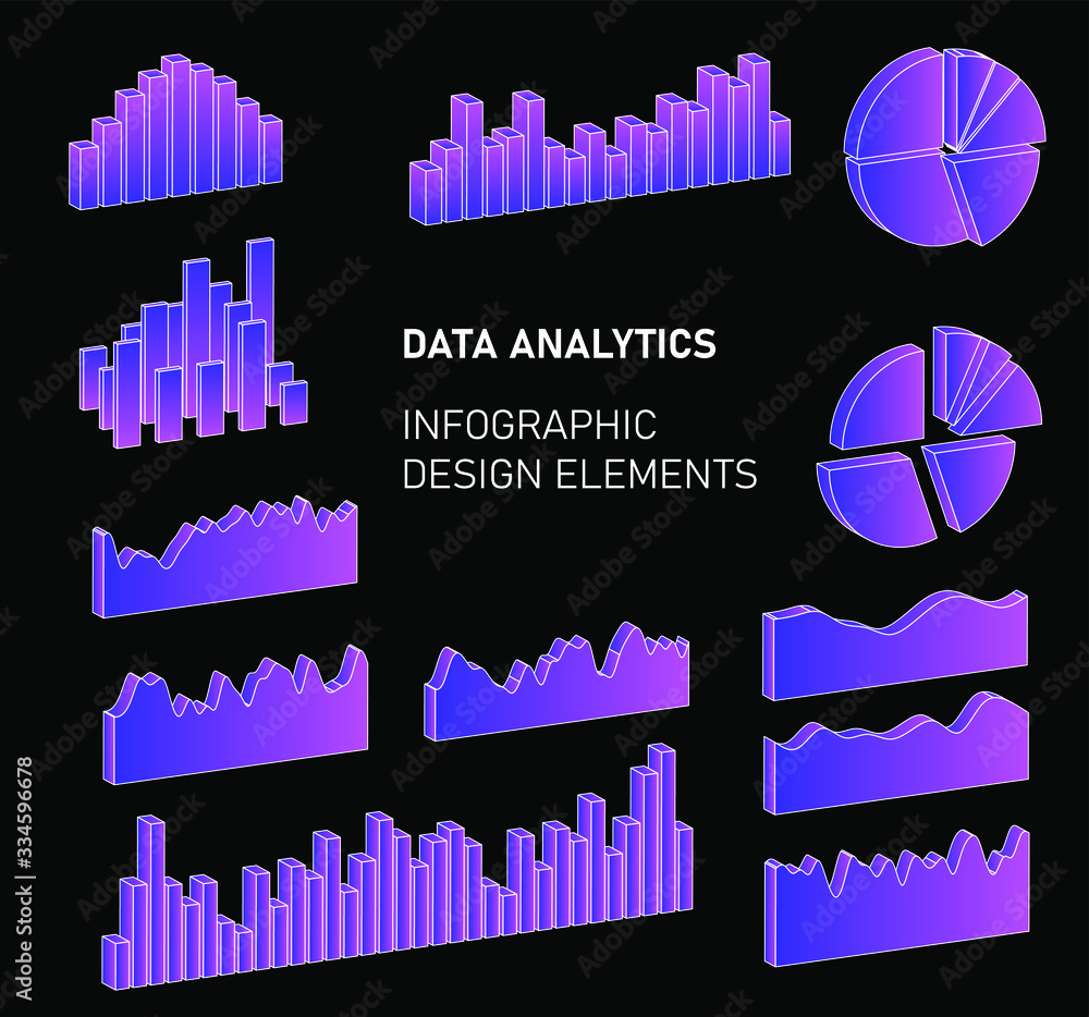 Set of 3D graphs, charts, histograms and plots for UI and UX design ...