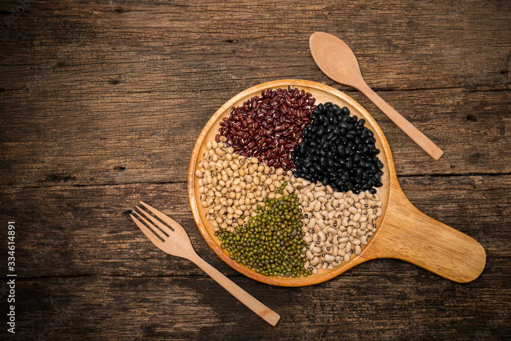 Various type of cereal grains ,5 colors beans,black beans, red beans ...