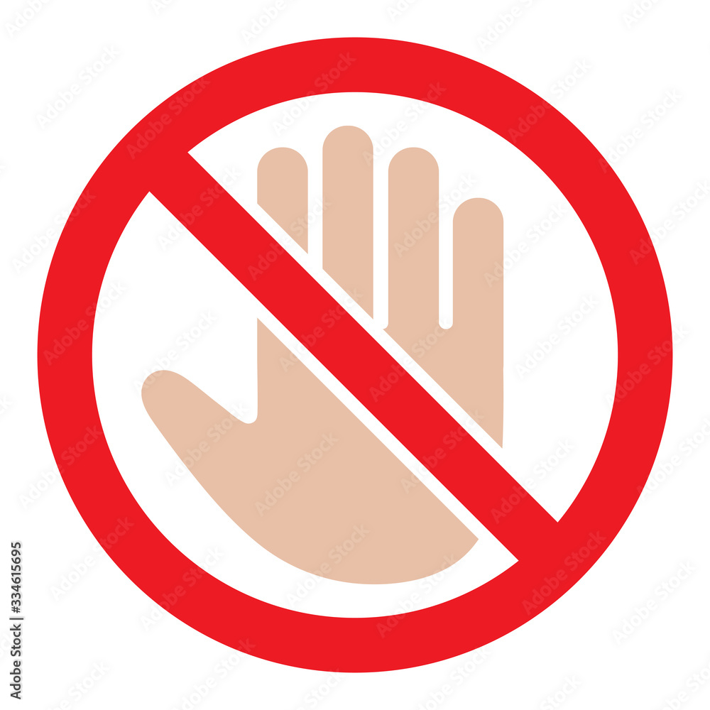 stop sign with hand symbol in a red crossed out circle on a white ...