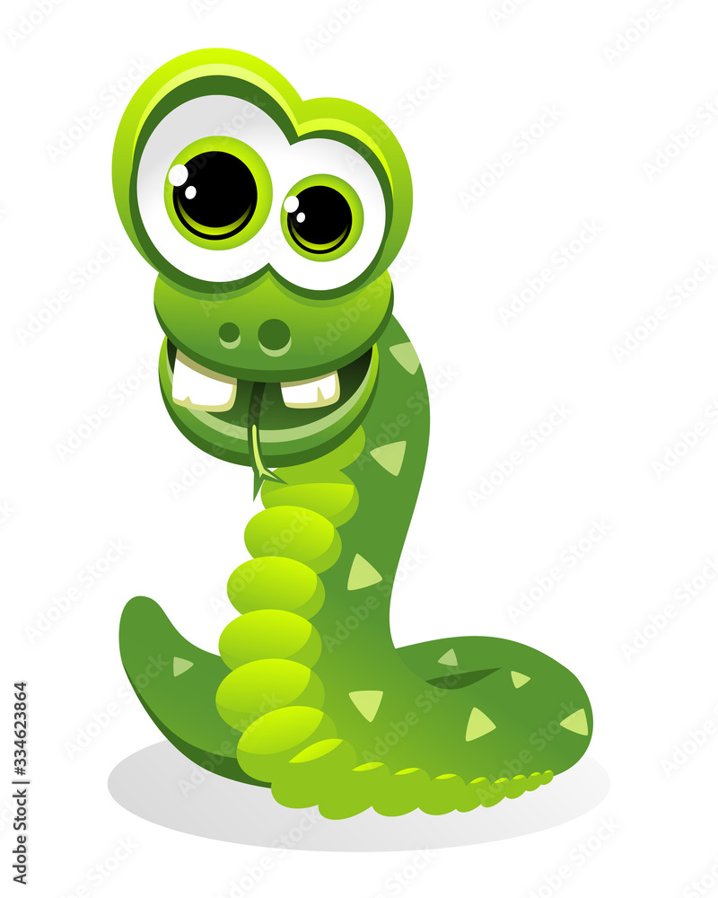 Vector drawing of a young cartoon snake with its tongue out and funny ...