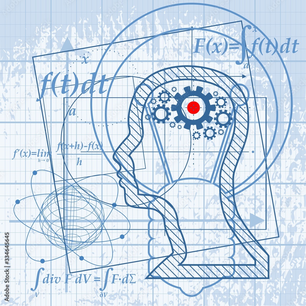 Abstract futuristic thin line pattern with math formula, human ...
