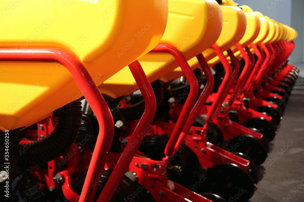 Precision inline seeder. A row seeder. Seed drill. Fragment. Stock ...