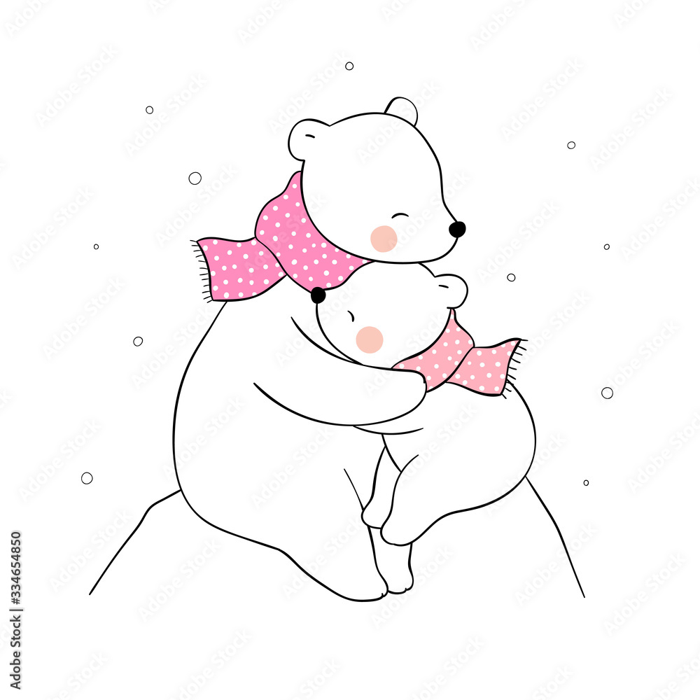 Polar Bear Cubs And Mother Drawing