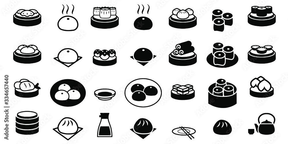 dim sum Icons Set Vector illustration white background Stock Vector ...