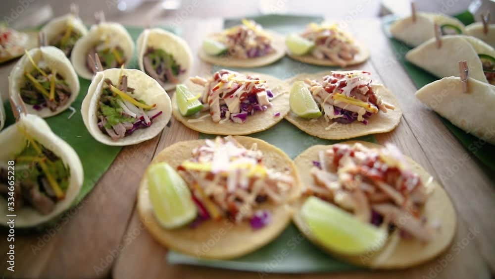 Tacos selection presentation on a table Stock ビデオ | Adobe Stock