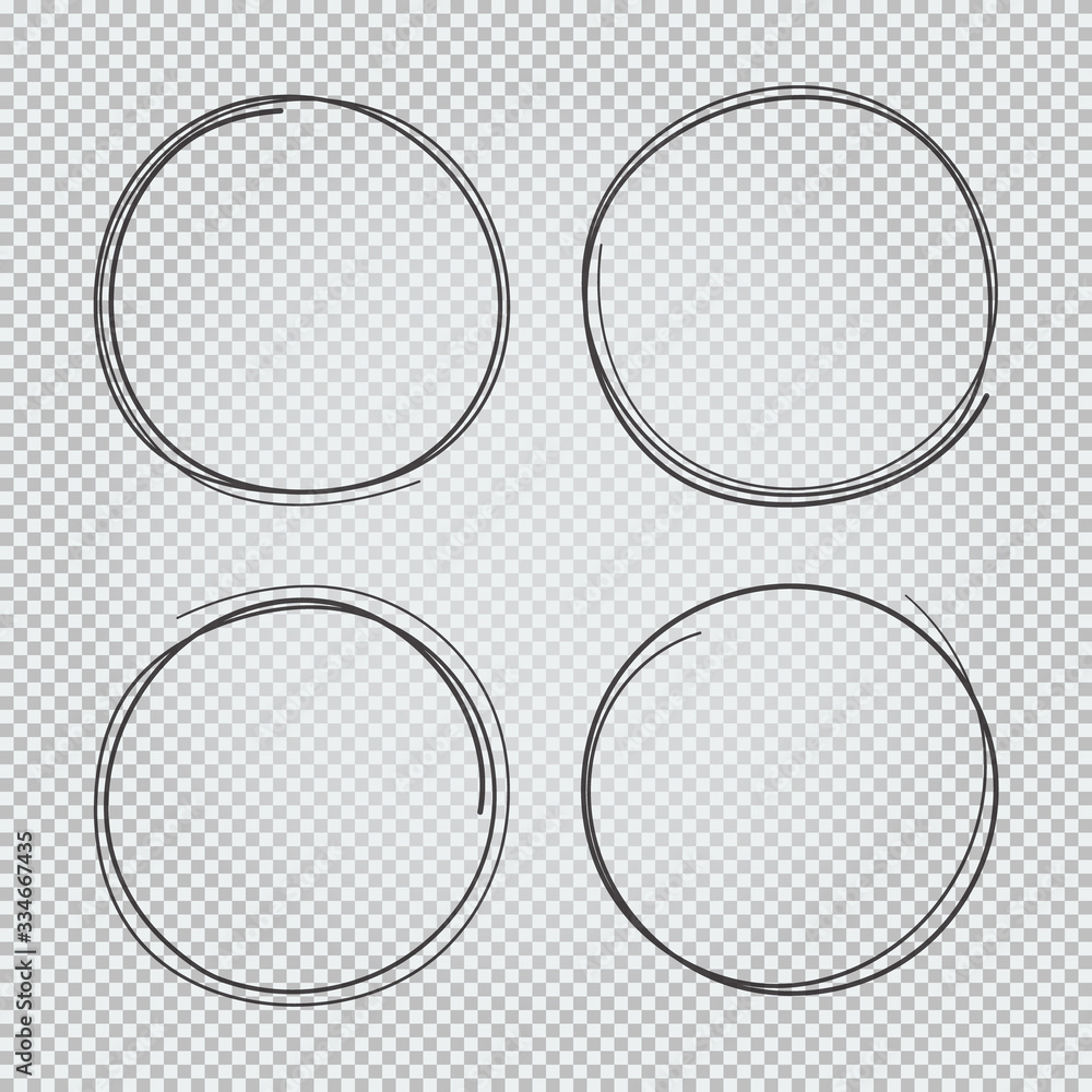 4 hand drawn scribble circles set isolated on transparent background ...