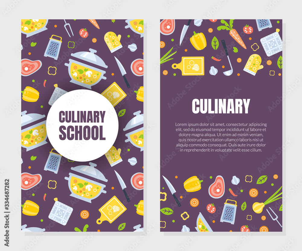 Cooking Class Card Template with Kitchen Utensils Seamless Pattern ...
