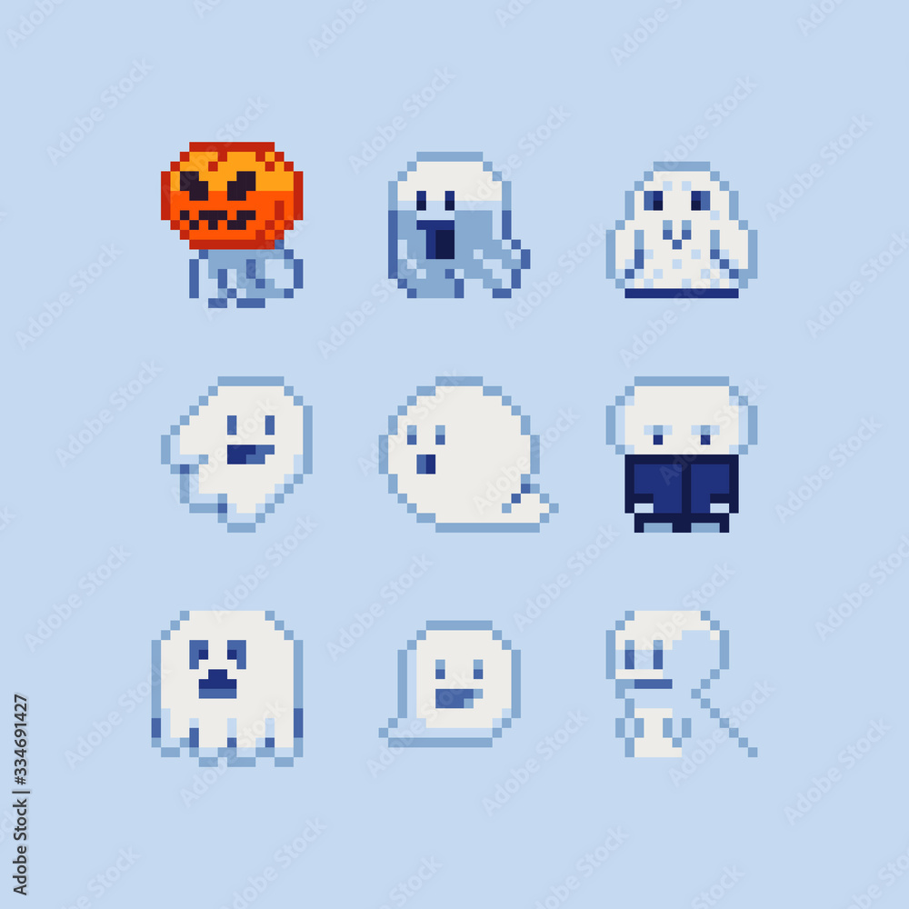 Ghost, 8bit Abstract characters, funny creatures, pixel art icons set ...