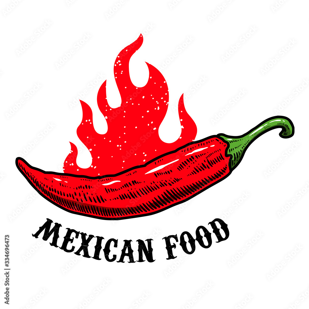 Mexican food. illustration of chili pepper in engraving style. Design ...