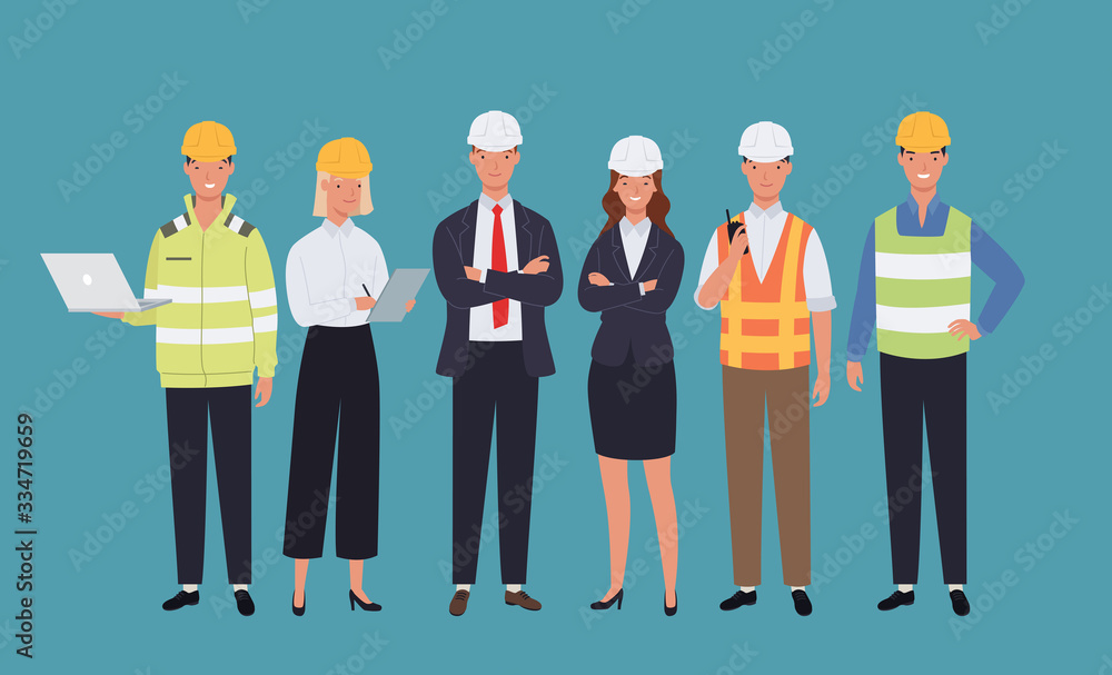 Engineer and mechanics and technician people worker teamwork. Vector ...