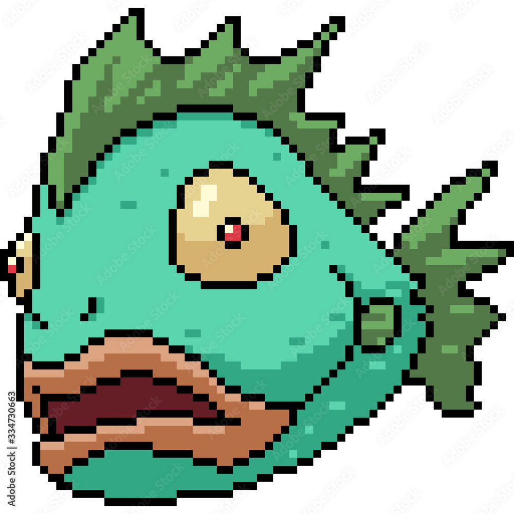 vector pixel art isolated ugly fish Stock Vector | Adobe Stock