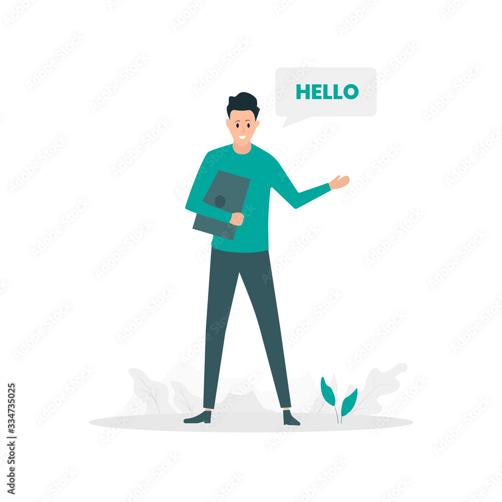 man say hello flat illustration design concept Stock Vector | Adobe Stock