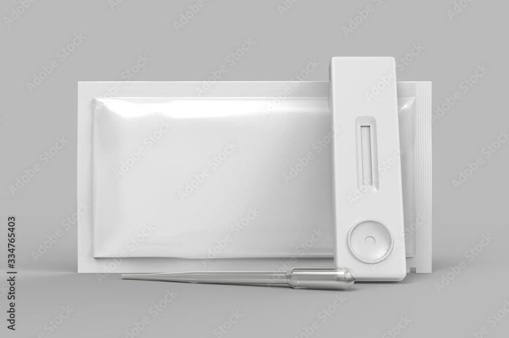 Blank rapid home self test kit sachet packaging for branding, 3d render ...