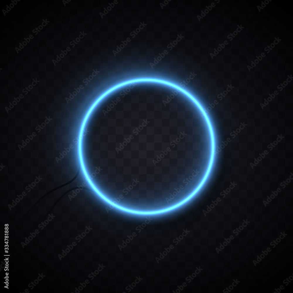 Neon lamp wall sign isolated on transparent background. Blue electric ...