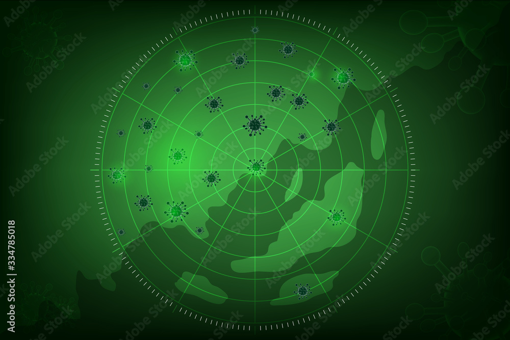 Radar world map.Radar shows a map of the corona virus outbreak.Map ...
