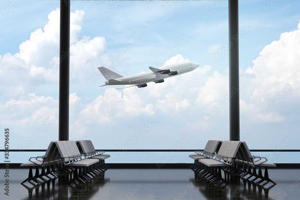 3D Rendering : illustration of at airport terminal. view from airport ...