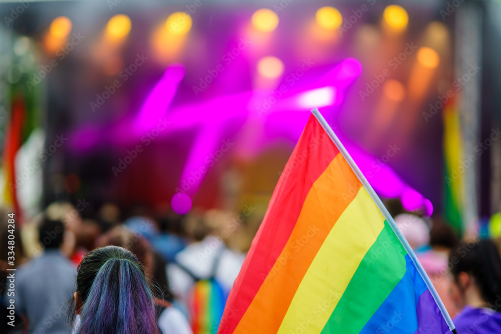 West Pride Music Event on PRIDE Festival with colourful flags and ...