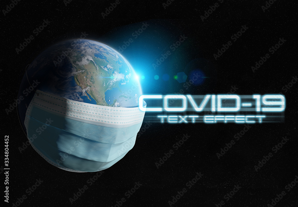 Covid-19 Text Effect with Earth in Mask Illustration Stock Template ...