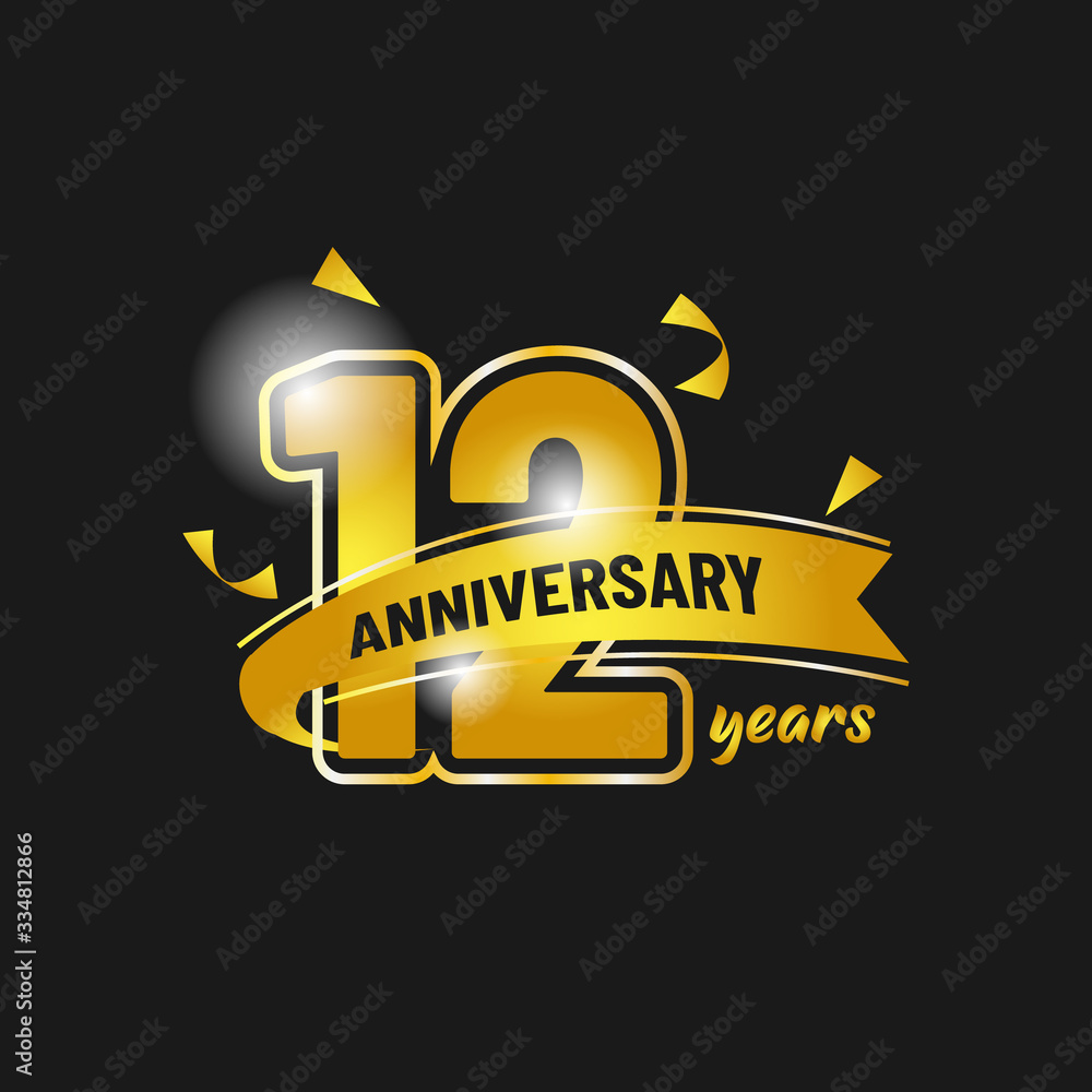 Gold logo design 12 years anniversary for design element celebration ...