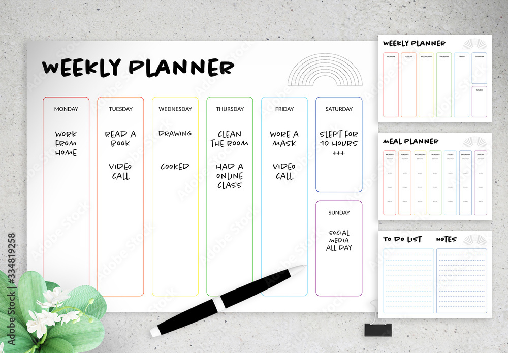 Colorful Weekly Planner with a Rainbow Layout Stationery Stock Template ...