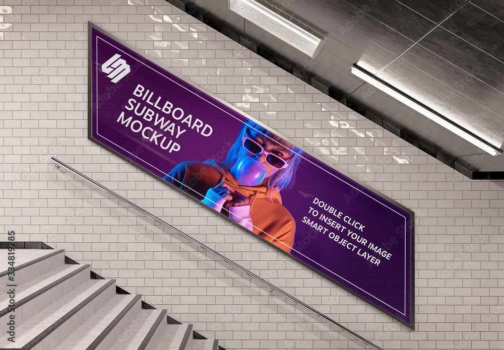 Parisian Style Billboard on Tile Wall Mockup Stock Template | Adobe Stock