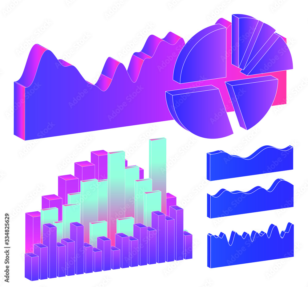 Vetor de Set of 3D graphs, charts, histograms and plots for UI and UX ...