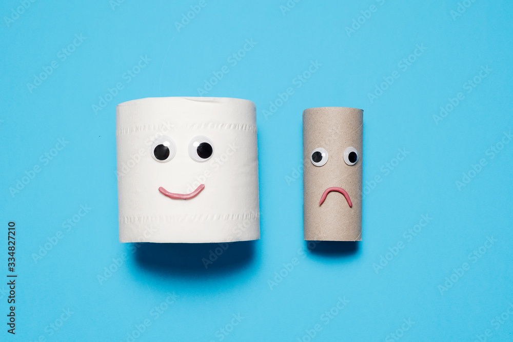 Happy smiling full toilet paper roll next to a sad and frowning empty ...