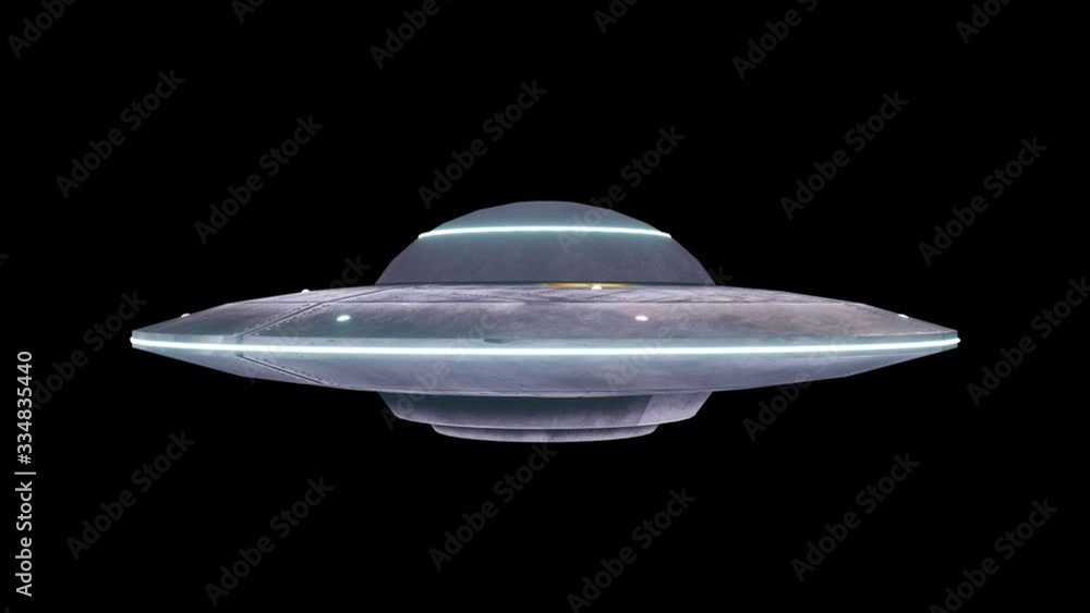Flying saucer isolate on black screen. UFO. Alpha channel included. 4K ...