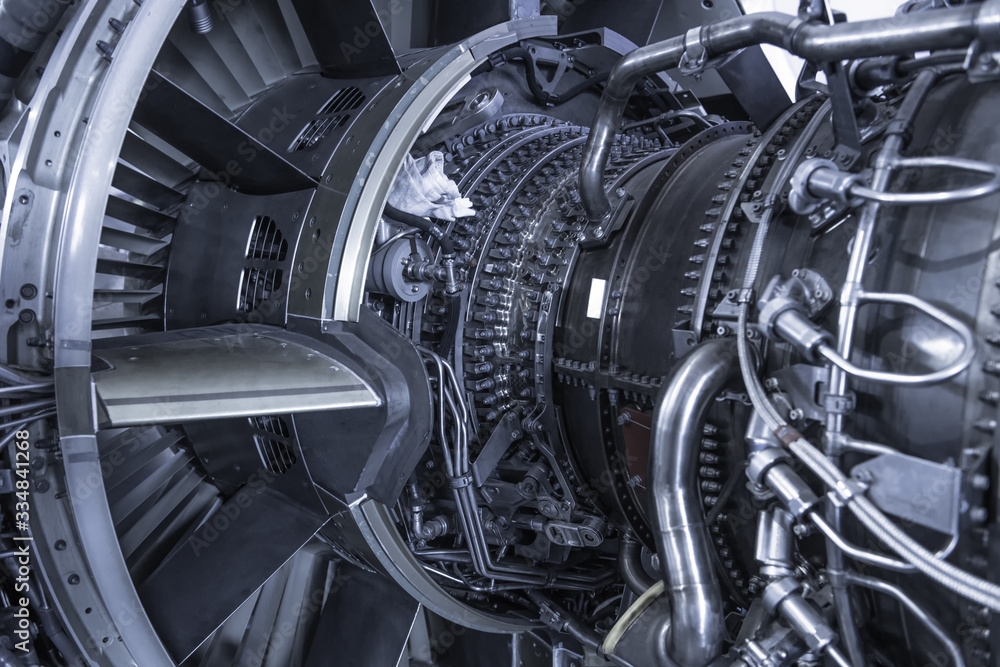 Turbine Engine. Aviation Technologies. Aircraft jet engine detail ...