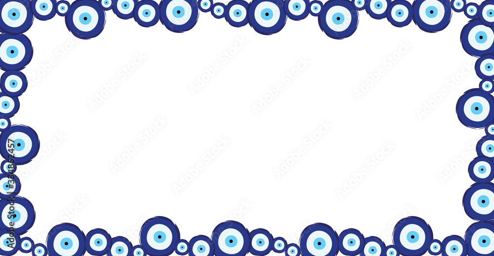 horizontal banner with blue evil eyes vector - empty white space at the ...