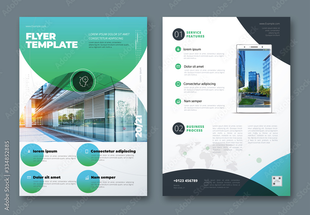 Flyer Layout with Layered Color Circle Shapes Stock Template | Adobe Stock