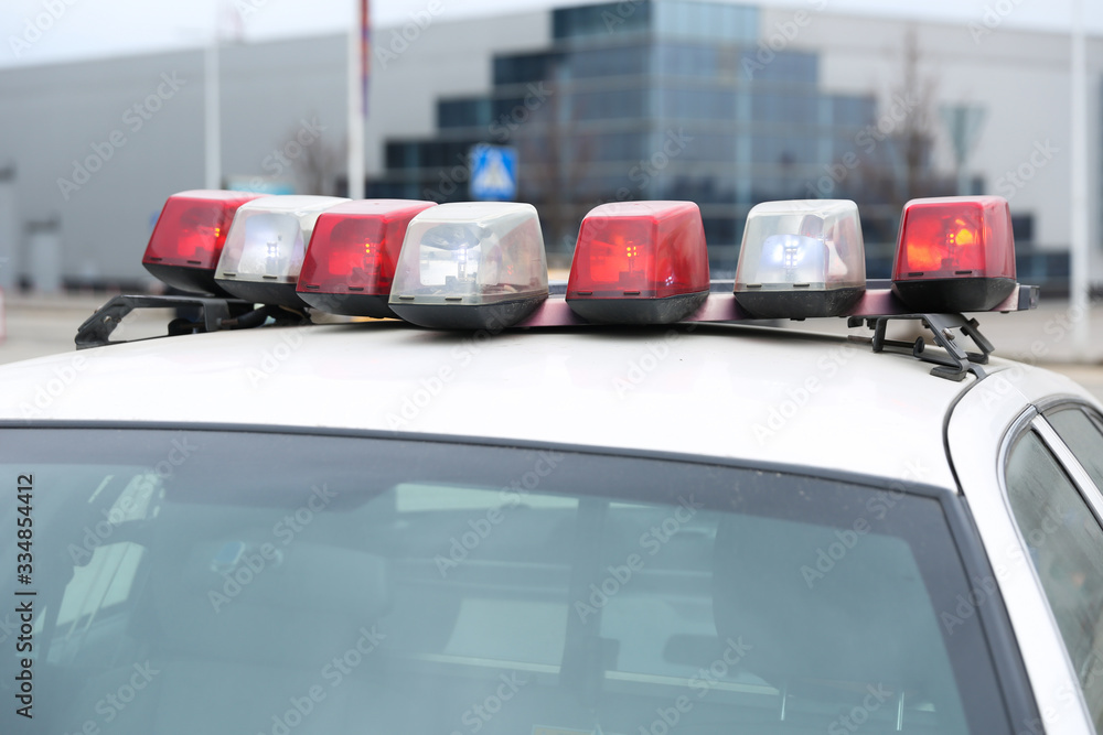 emergency lights on the roof of a police car. police flashing lights ...