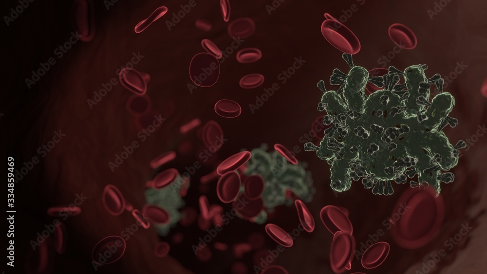 microscopic 3D rendering view of virus shaped as symbol of spider ...