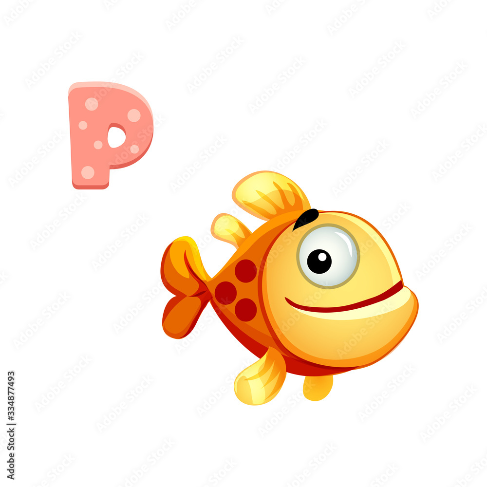 vector icon of funny cartoon fish with the letter of Russian alphabet ...