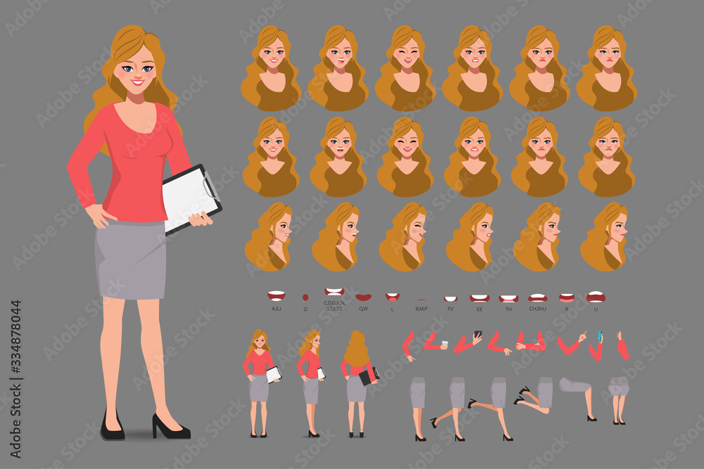Cartoon character with business woman in casual wear for animation ...