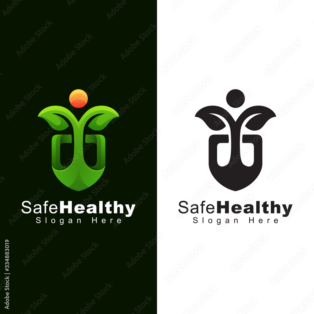 safe healthy logo, human leaf with shield logo design two version Stock ...