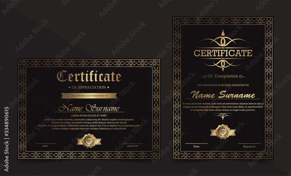 Luxury black and gold certificate with gold frame color. Stock Vector ...