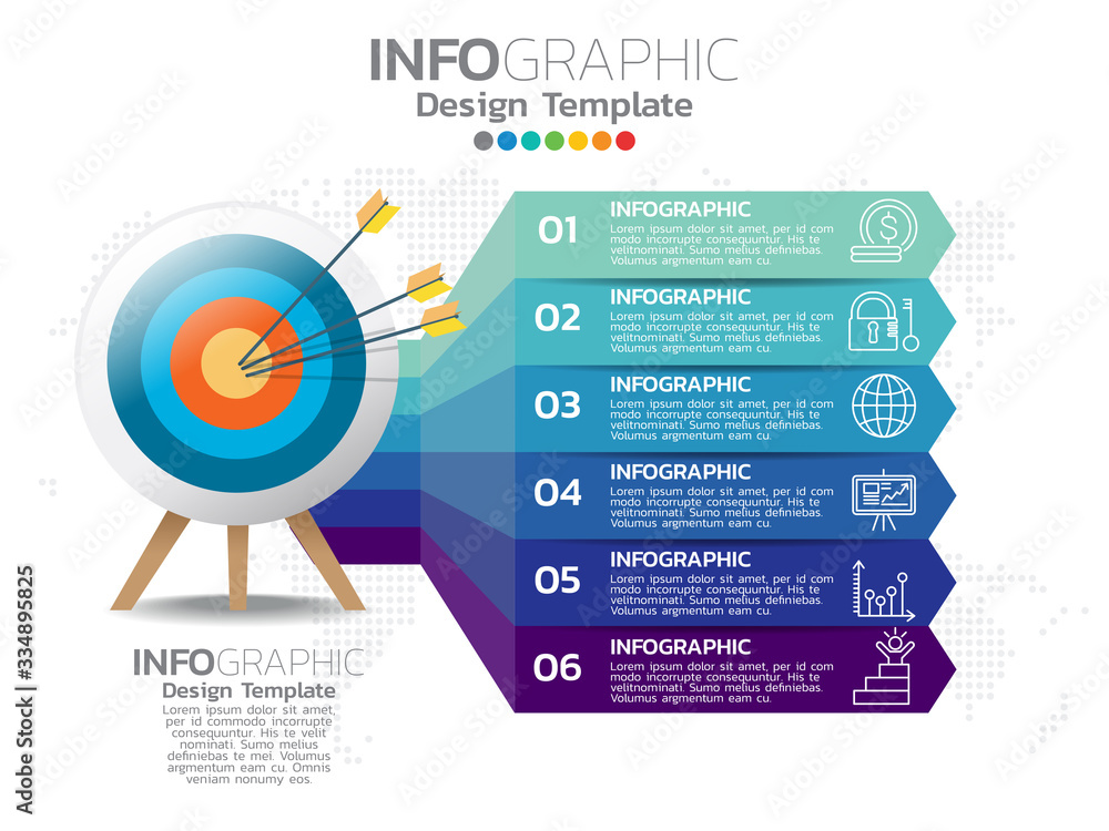 Business 6 step process chart infographics with numbers. Stock Vector ...