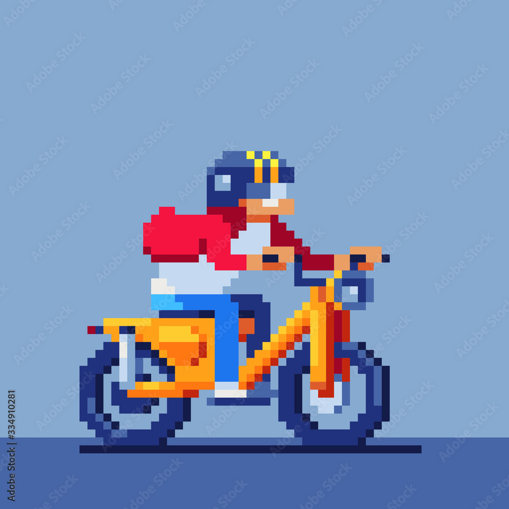 Rider E-bike rider Man rides a moped, motorcyclist male character pixel art style, man character ...