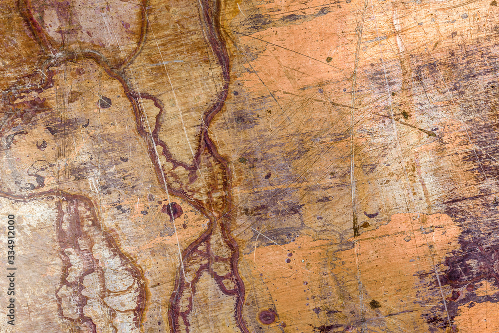 highly detailed copper sheet texture with patina stains. scratched ...