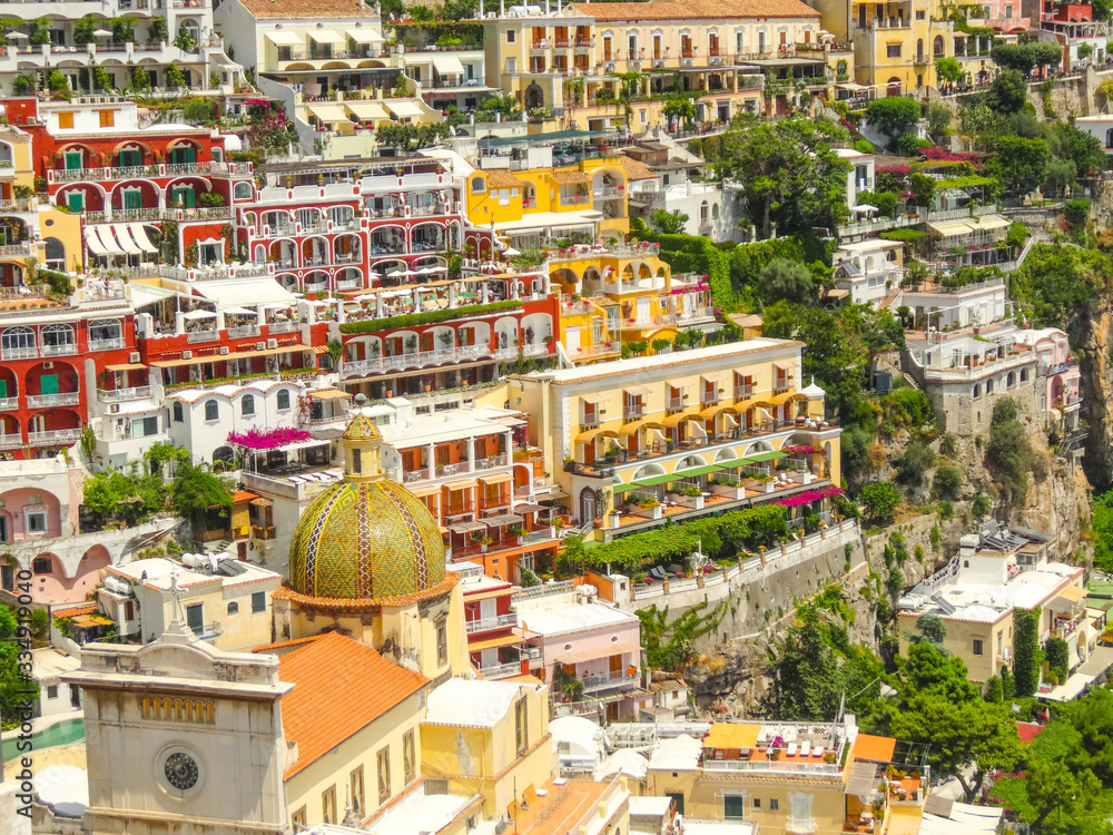 Positano Amalfiküste Italien Altstadt Panorama Sehenswürdigkeiten Stock ...