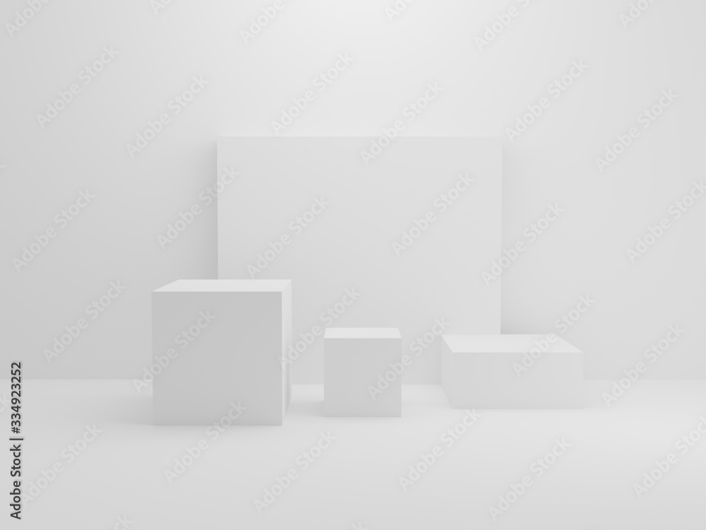 White rectangle block in small room background. Abstract Interior ...