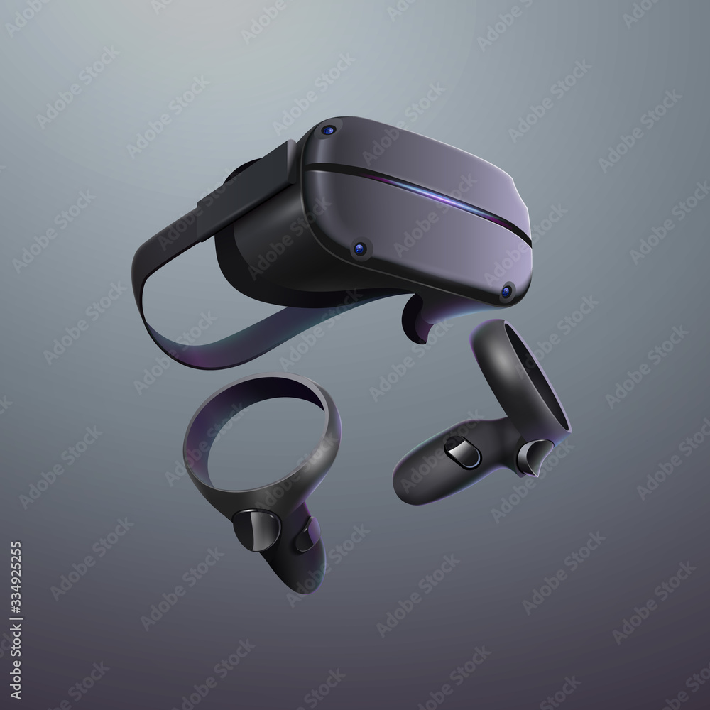 Virtual Reality headset. Realistic VR set vector illustration. Stock ...