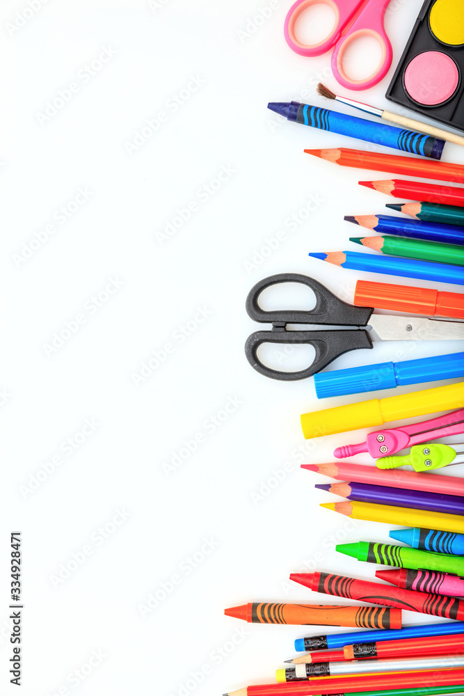 School supplies on white background. Back to school concept. Stock ...