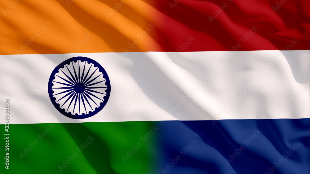 Waving Netherlands and India National Flags with Fabric Texture Stock ...