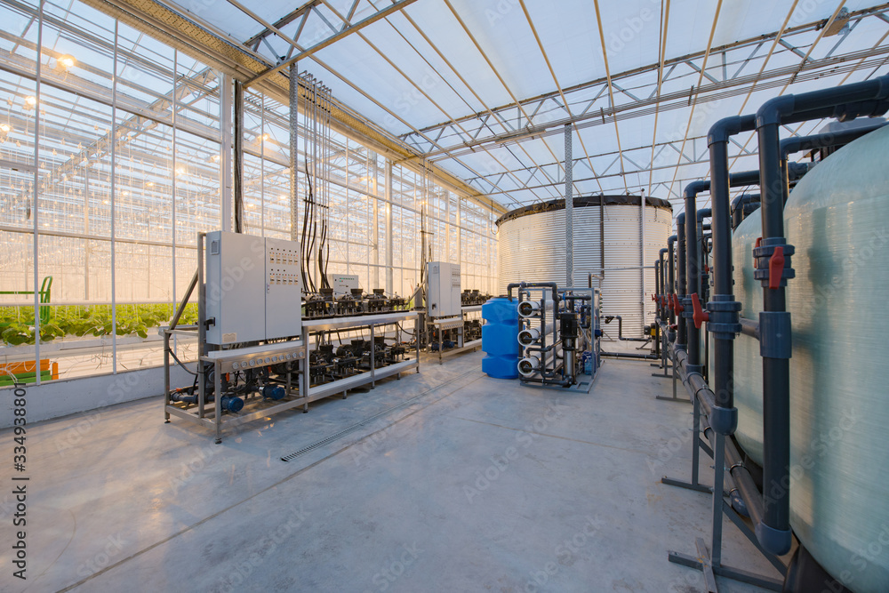 Big hydroponics greenhouse farm, is a lot of greens and vegetables ...