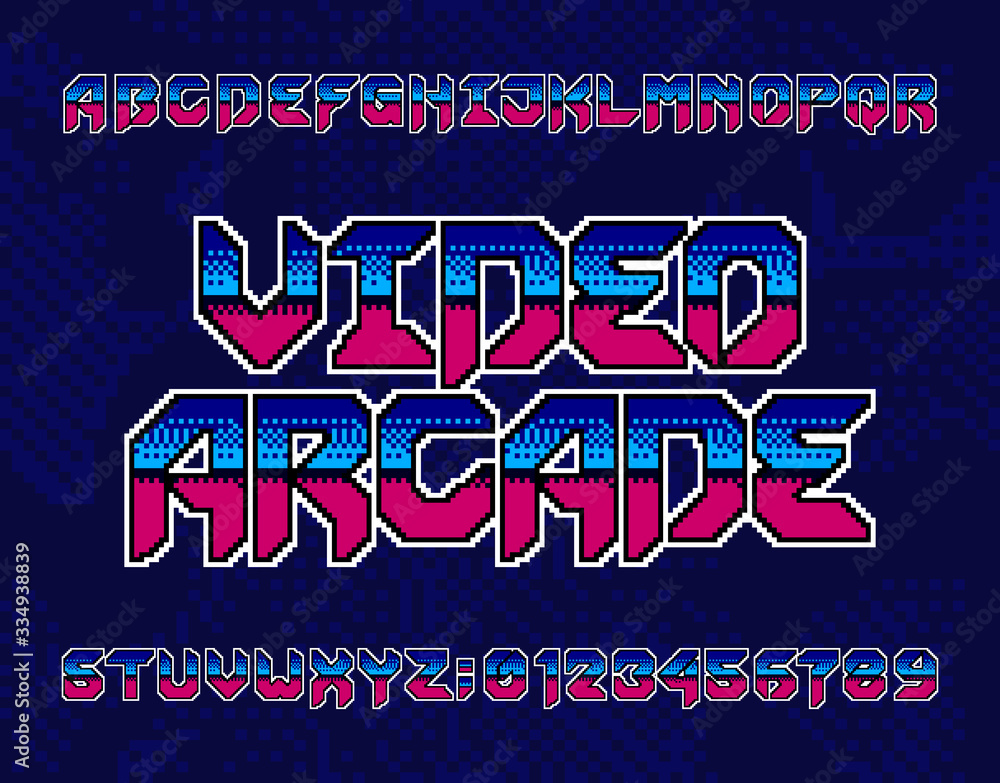 Video Arcade alphabet font. Retro pixel letters and numbers. Pixel ...